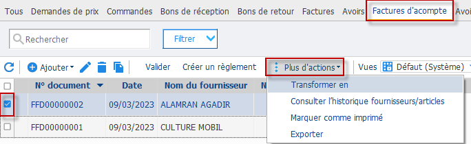 La facture d'acompte dans EBP Gestion Commerciale – EBP Centre d'aide Maroc